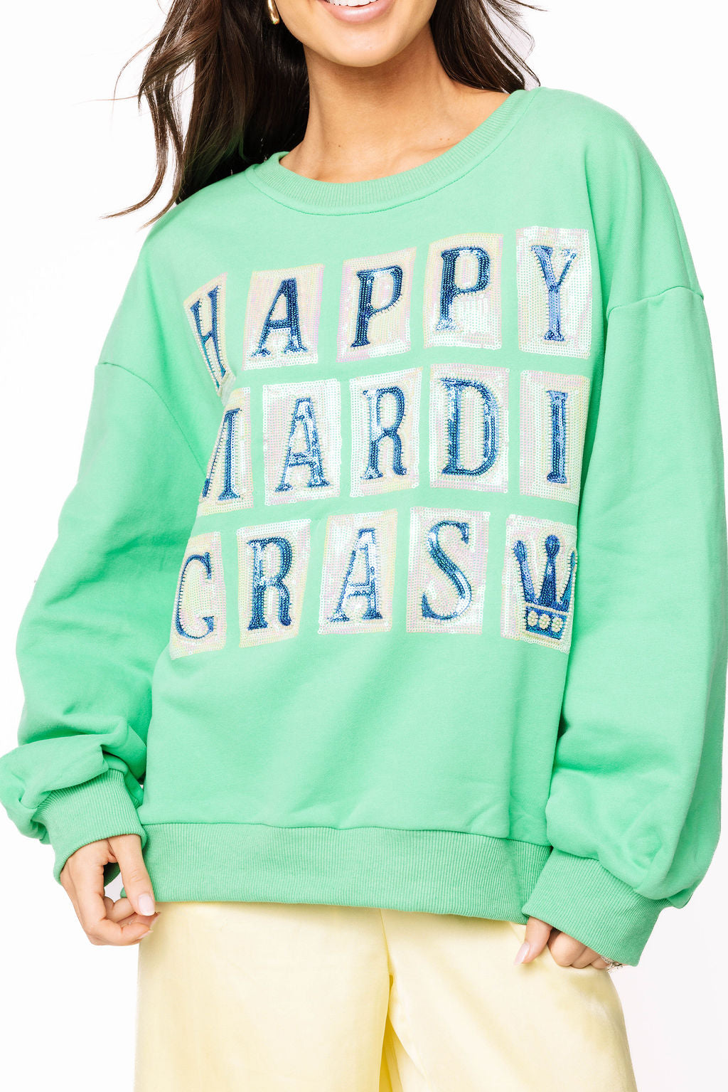 Happy Mardi Gras Street Tile Sweatshirt- Green – Hazel Lane Boutique